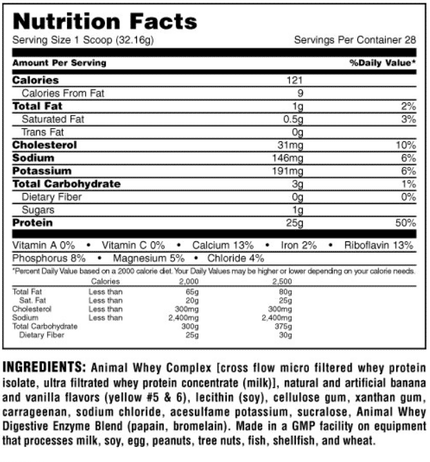 animal whey label - Supplement City