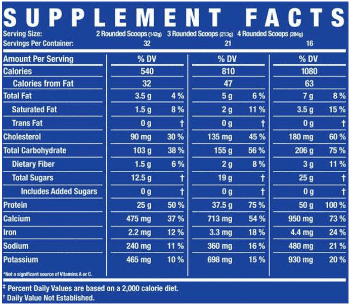 gainer xs label - Supplement City