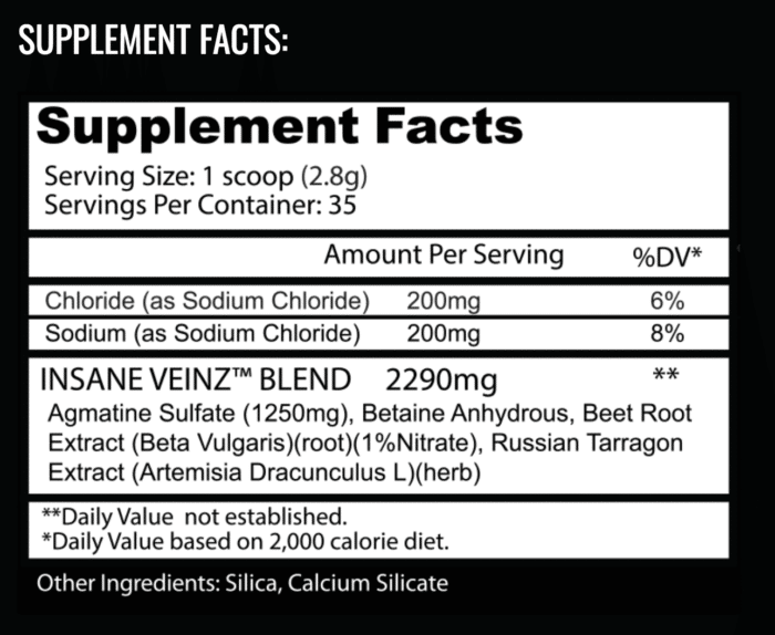 Insane Labz Insane Veinz label - Supplement City