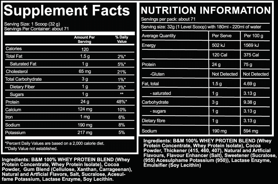 B&M Nutrition 100% Whey label - Supplement City
