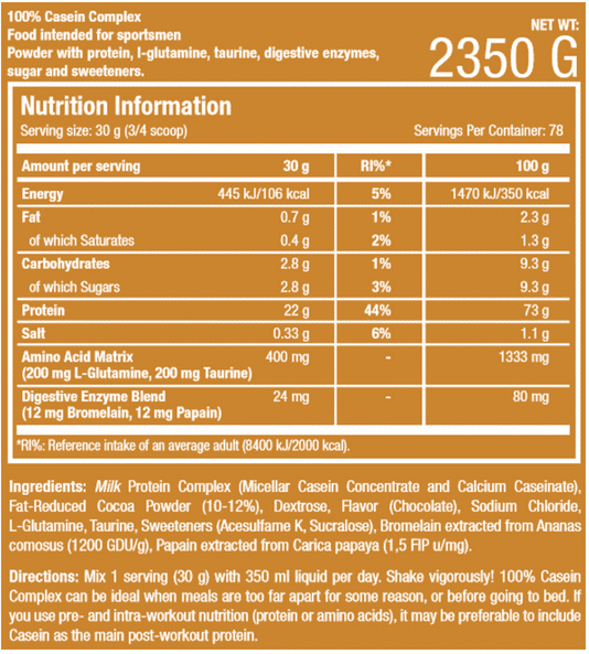 Scitec 100% Casein Complex label - Supplement City