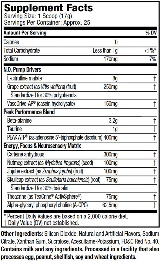Muscletech Peak Series Pre-Workout label - Supplement City