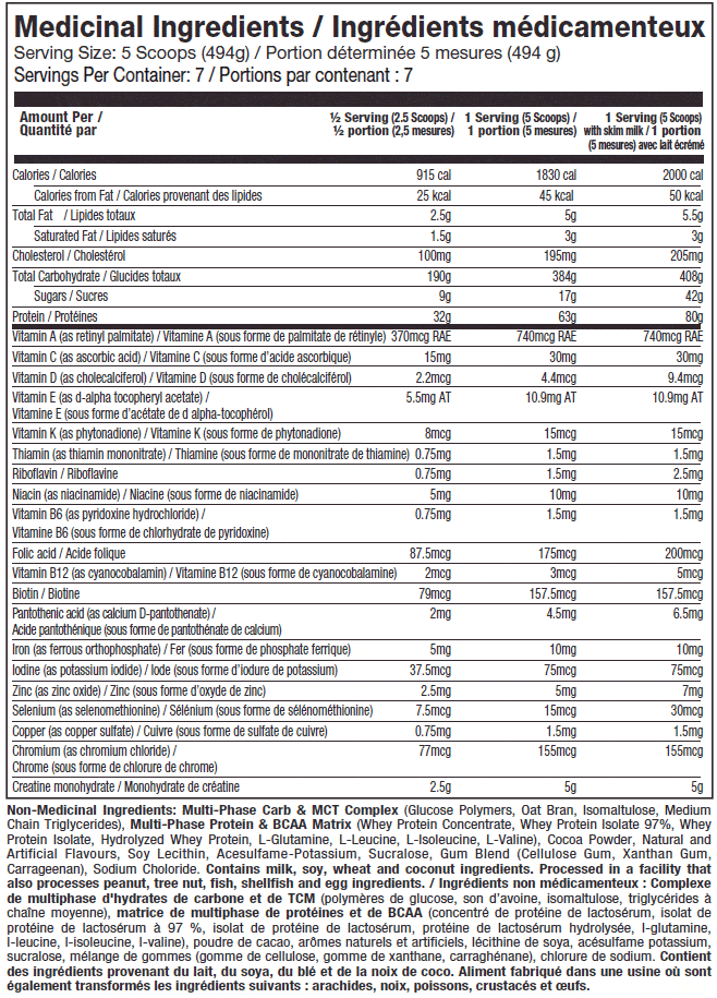 Muscletech Mass Extreme 2000 label choc - Supplement City