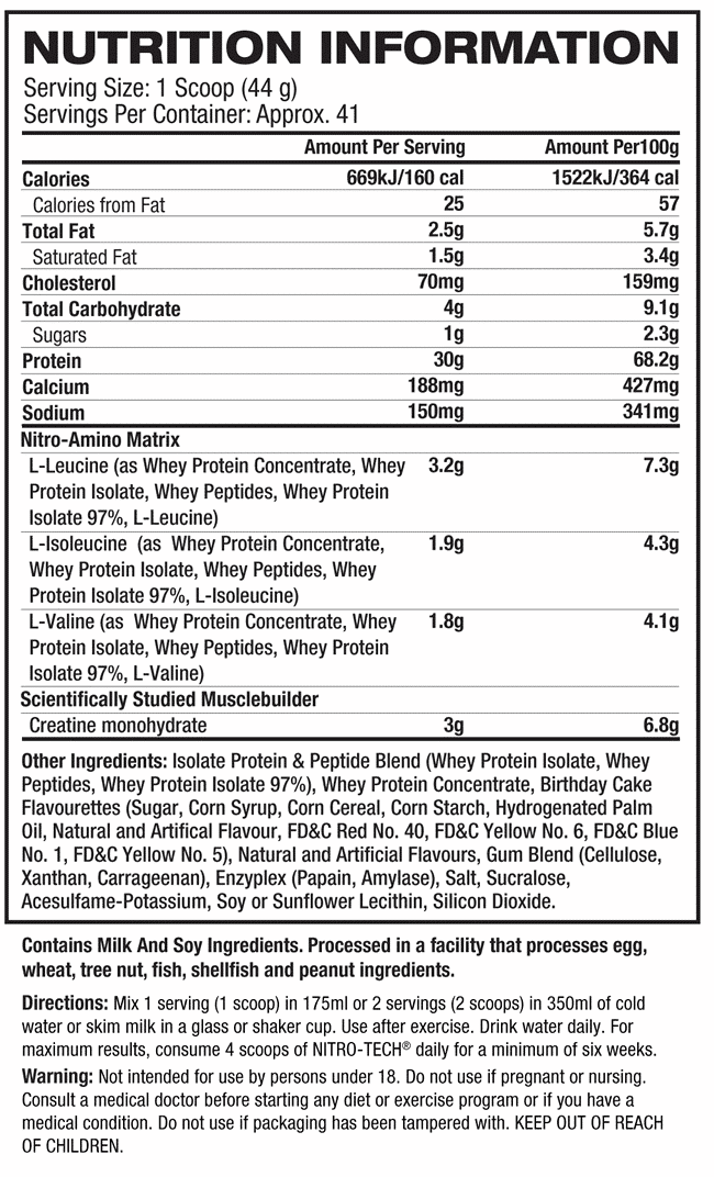 Muscletech Nitro Tech Performance bag label - Supplement City