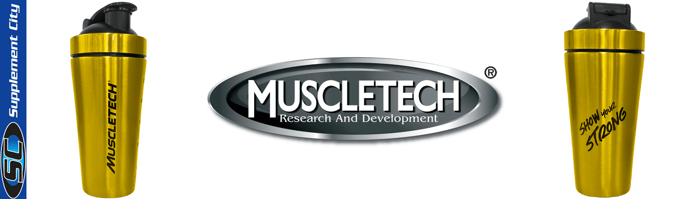 Muscletech Stainless Steel Gold Shaker banner - Supplement City