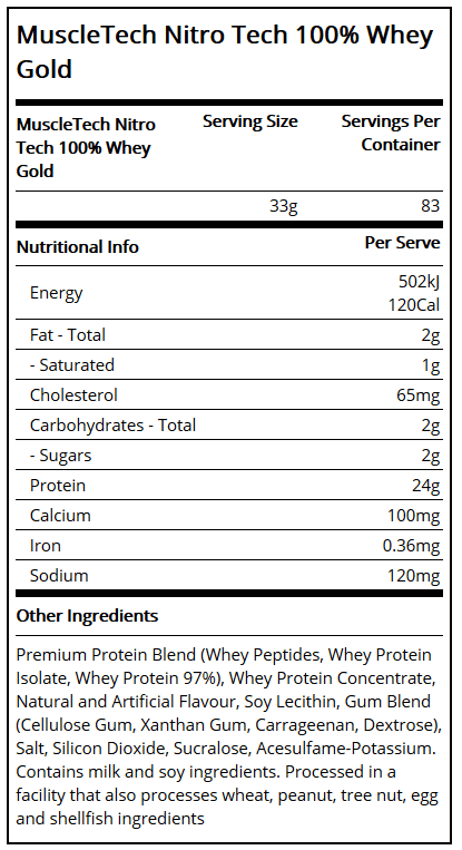 Muscletech Nitro Tech 100% Whey Gold label - Supplement City