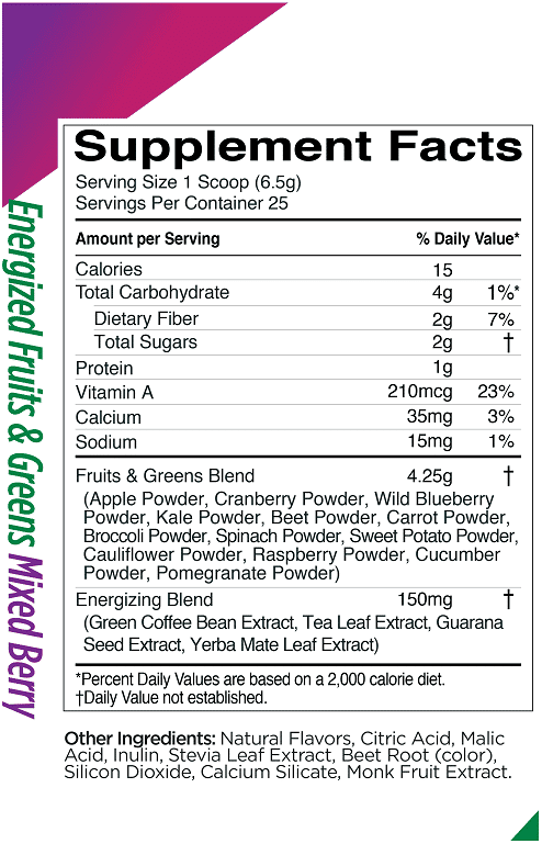 Rule 1 Energized Fruit & Greens label - Supplement City