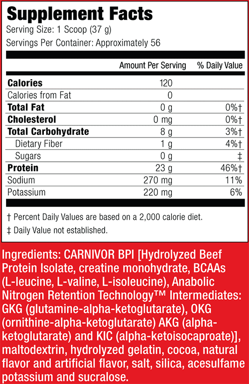 MuscleMeds Carnivor Beef Protein Isolate label - Supplement City