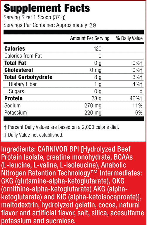 MuscleMeds Carnivor Beef Protein Isolate label 1kg - Supplement City